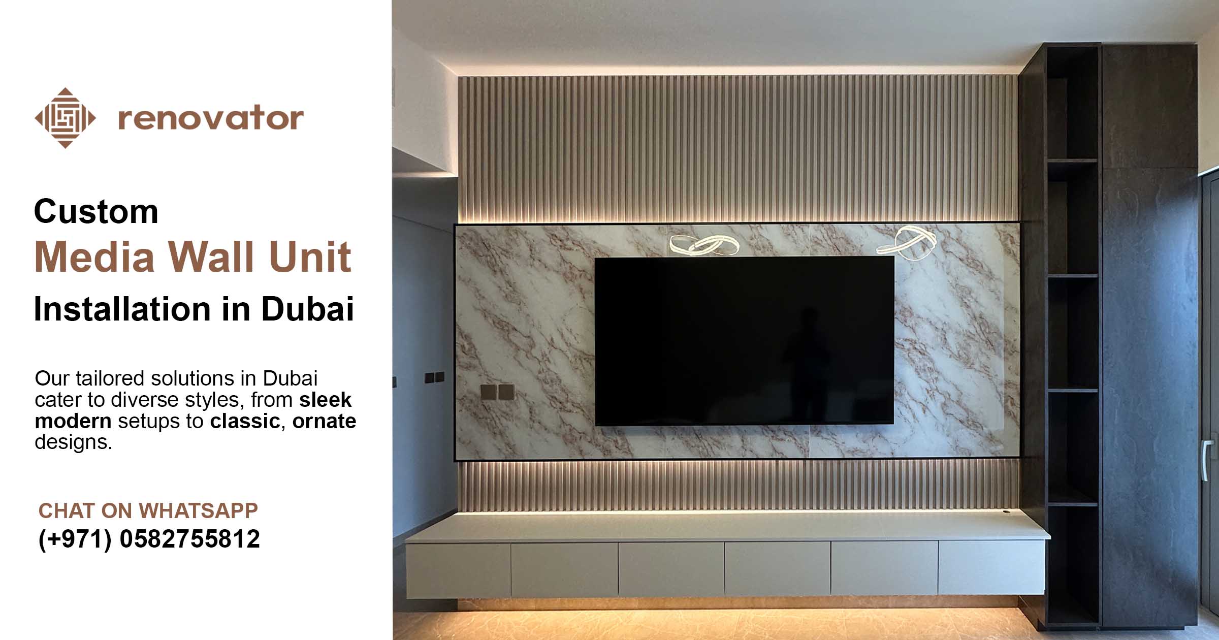 Custom Media Wall Unit installation in Dubai | Renovator